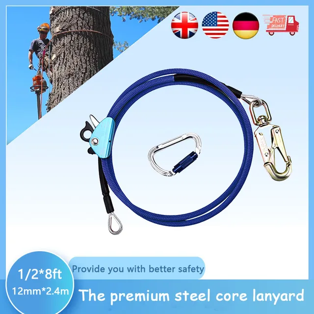 1/2"*8' Steel Wire Core Flip Line Kit Climbing Positioning Rope For ...
