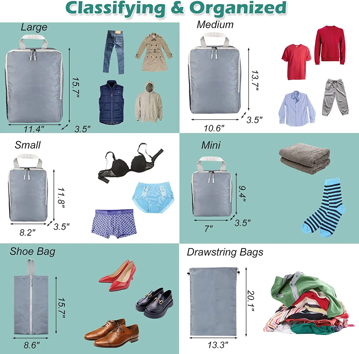 Fashion Compressed Packing Cubes Travel Storage Organizer Set With Shoe ...