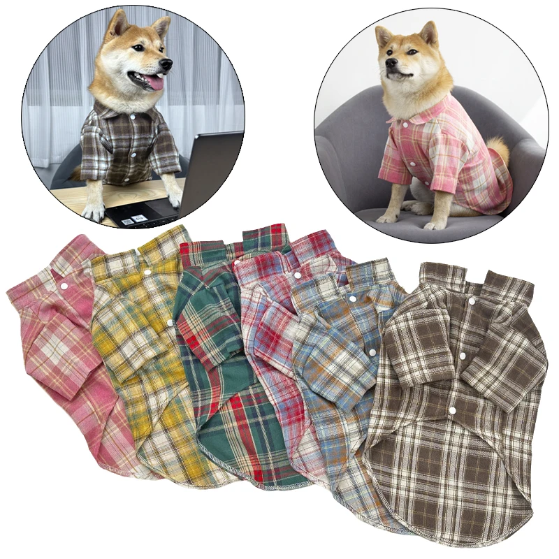 Classic Plaid Puppy Dog T Shirt with Buckle Fashion Pet Clothes for ...