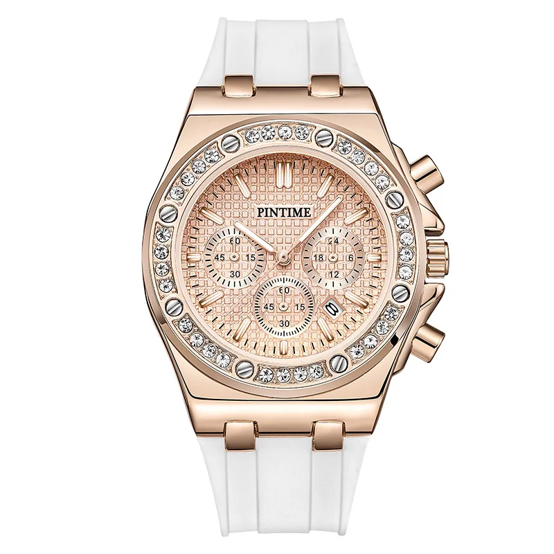 PINTIME-Luxury-Women-Watch-Silicone-Strap-Checkered-Dial-Simple-Fashion ...