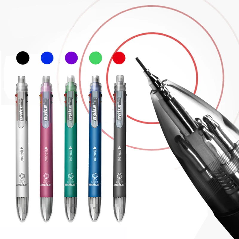 6 In 1 Multicolor Ballpoint Pen Multifunction Pen Contain 5 Color Ball ...