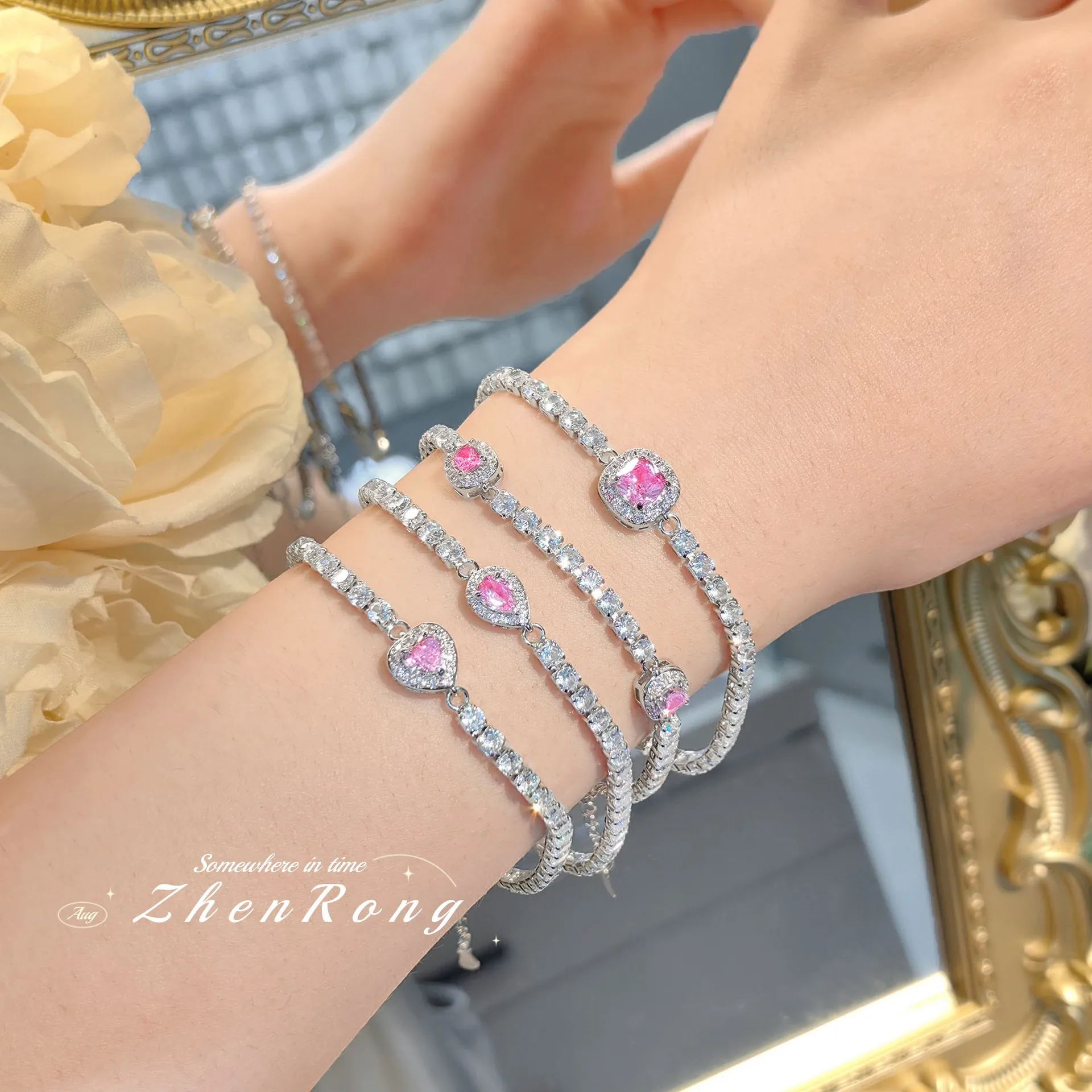 High-end-super-flash-pink-diamond-bracelet-for-women-ins-style ...