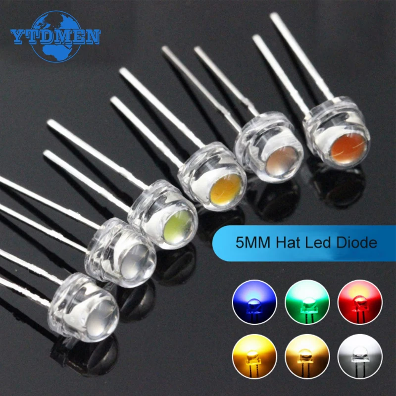 100PCS 5mm LED Diode Lights Clear Straw Hat Super Bright Lighting Bulb ...