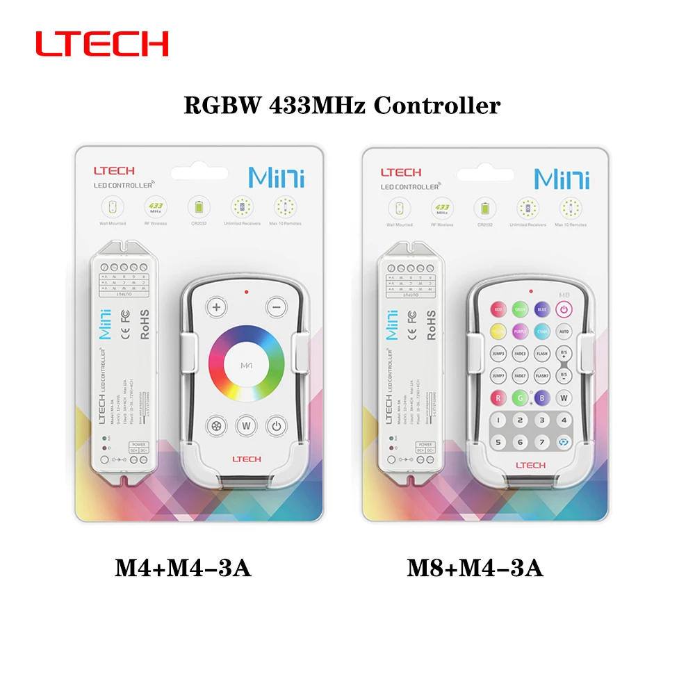LTECH M4+M4-3A M8+M4-3A DC12-24V RF 433MHz Single-zone 4CH LED ...