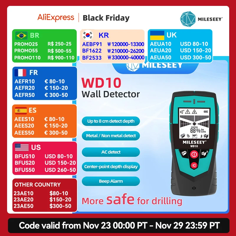 Mileseey-wd10-multifun-es-detector-de-parede-sensor-de-sensor-de-grande ...