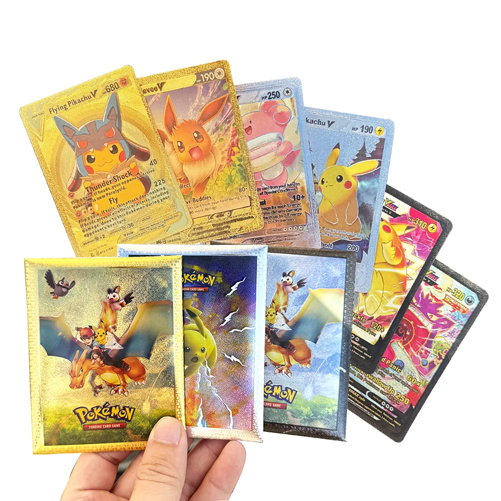 10Pcs Pokemon Cards English French German Spanish Colorful Gold Foil ...