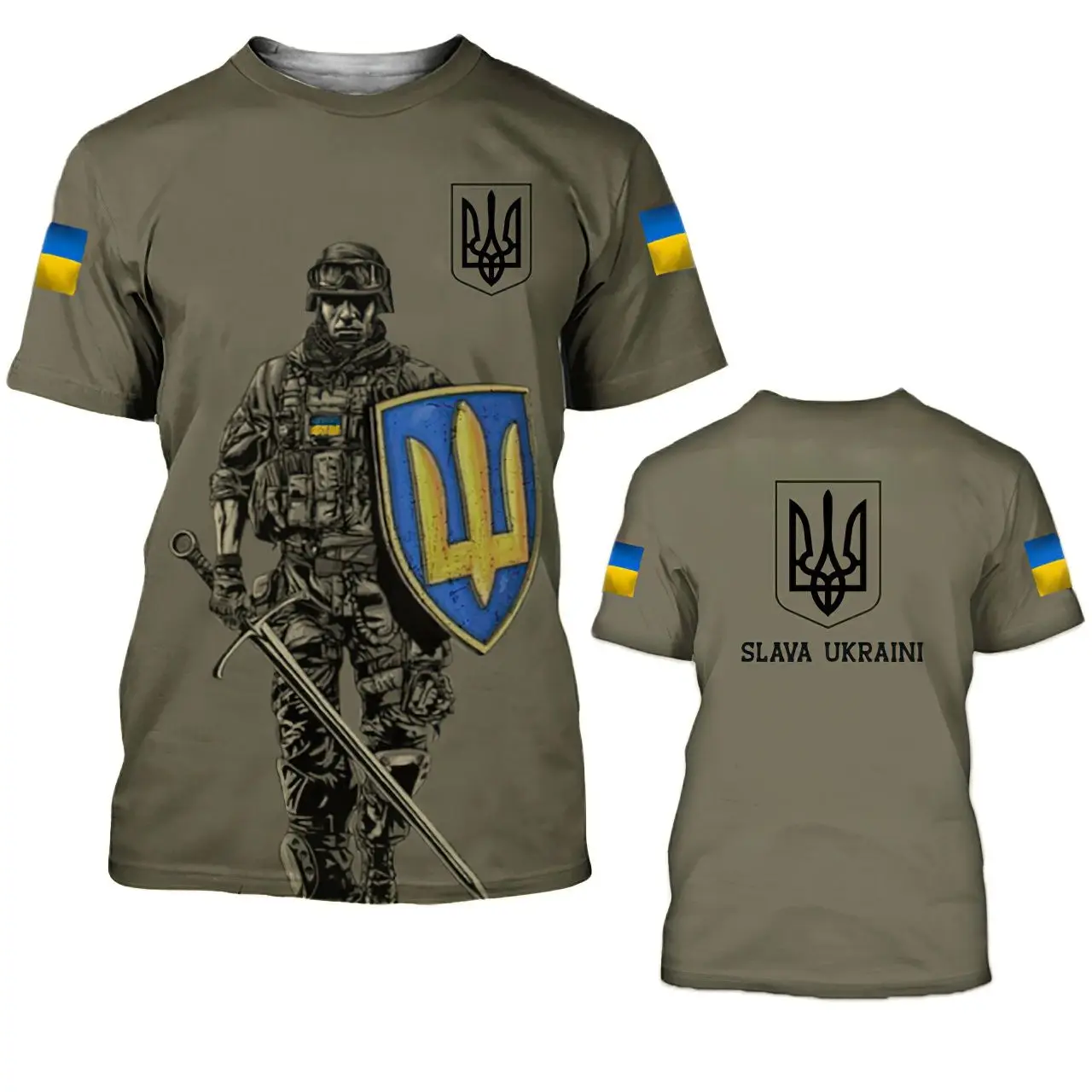 Ukraine Flag Shirt Men's T-shirt Tops Ukrainian Army Camouflage Short Sleeve Jersey Summer O ...