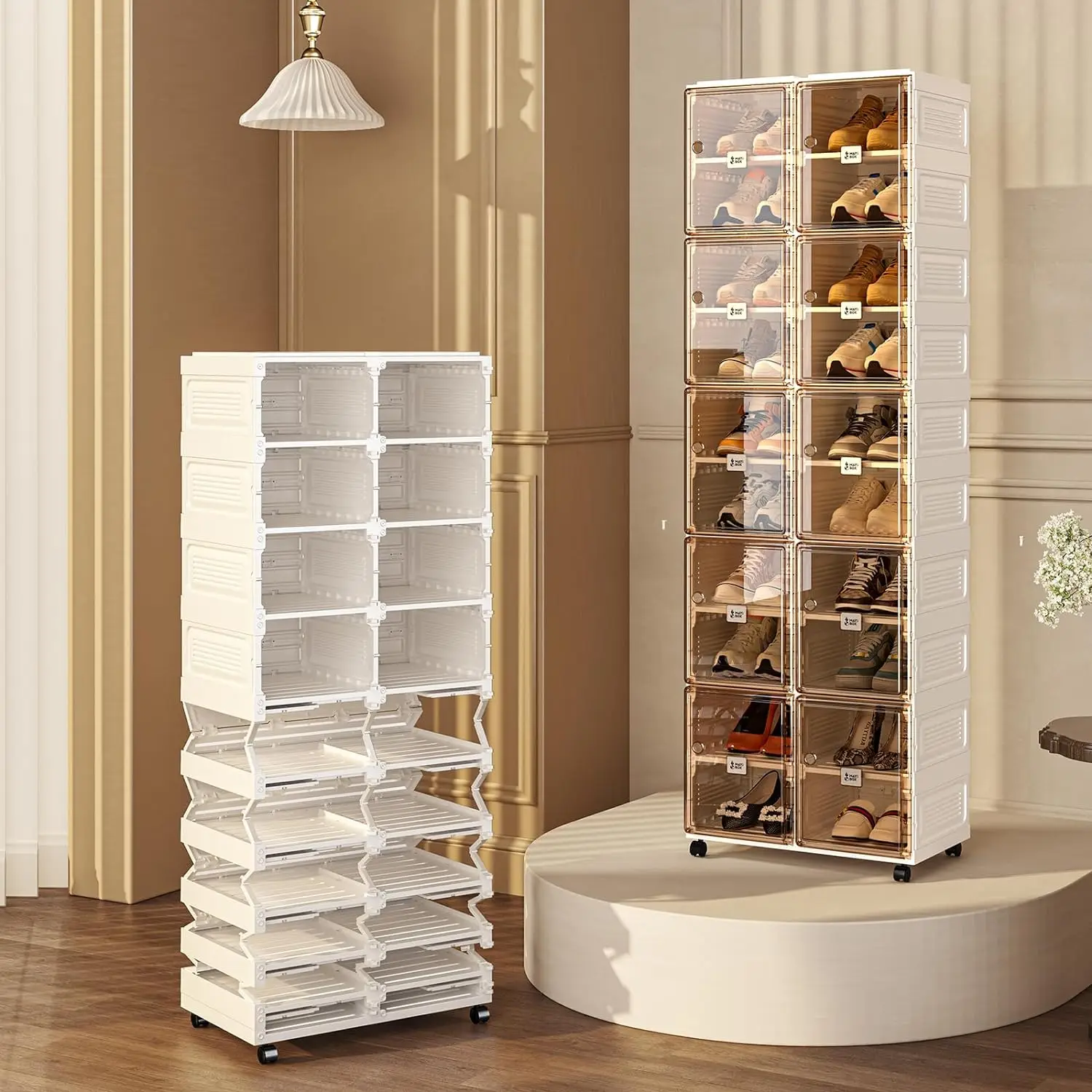 Foldable-Shoe-Storage-Organizer-for-Closet-with-Wheels-Shoe-Boxes-Clear ...
