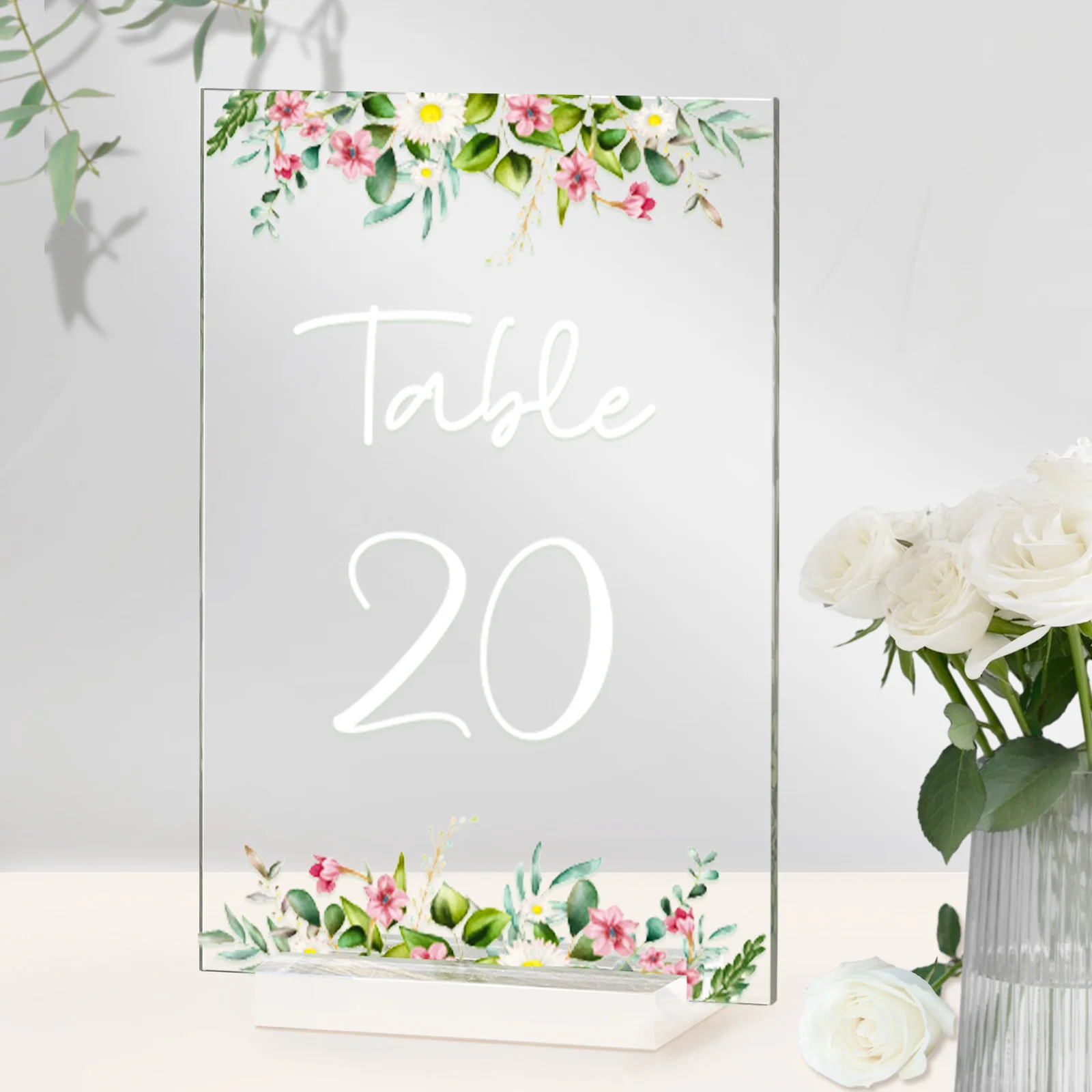 Acrylic Wedding Table Numbers 1-10 with Stands Printed Calligraphy Pink ...