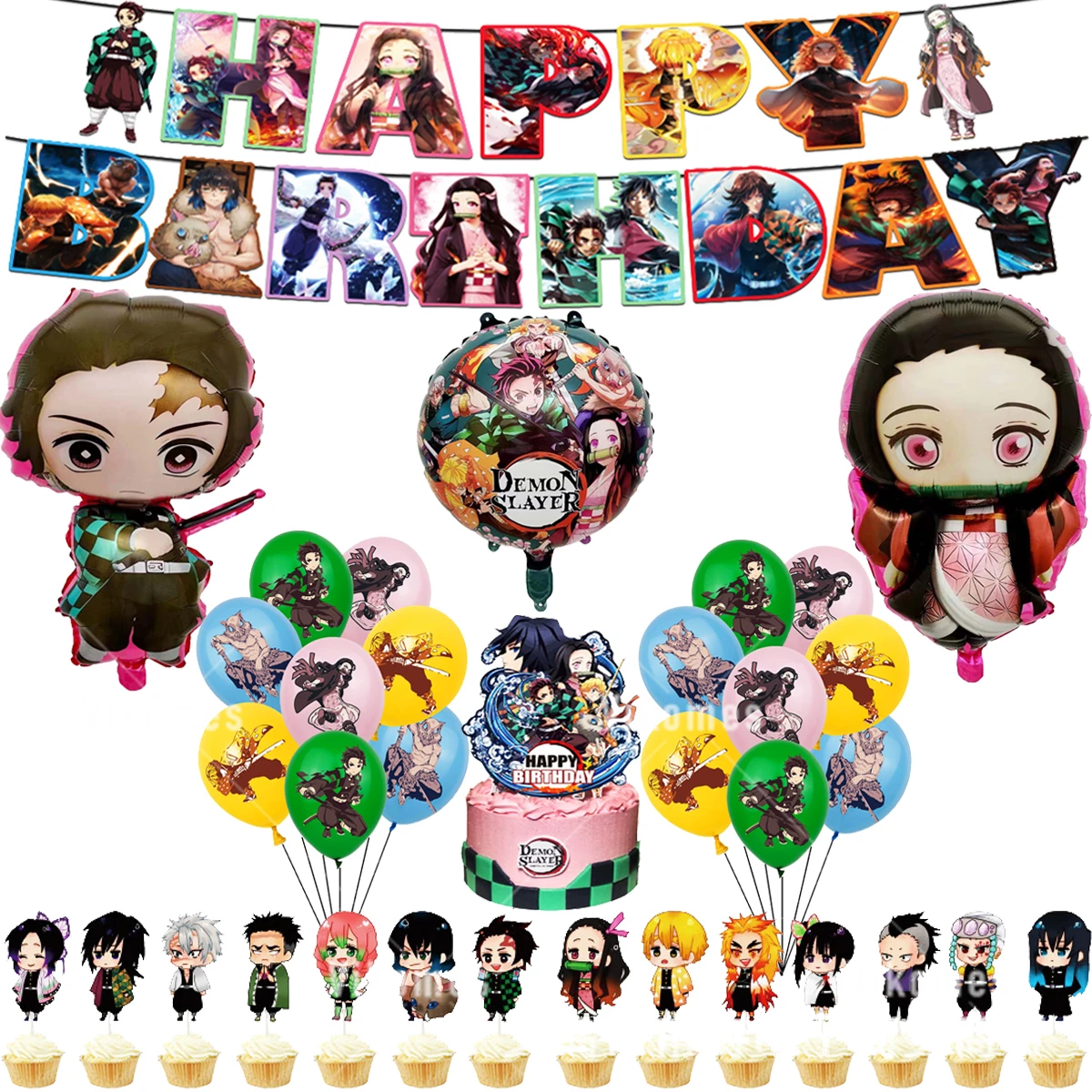 Demon-Slayer-Balloons-Happy-Birthday-Banner-Kimetsu-No-Yaiba-Party ...