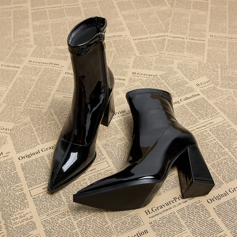 Women-Ankle-High-Heels-Chelsea-Boots-Pointed-Toe-Shoes-Goth-Designer ...