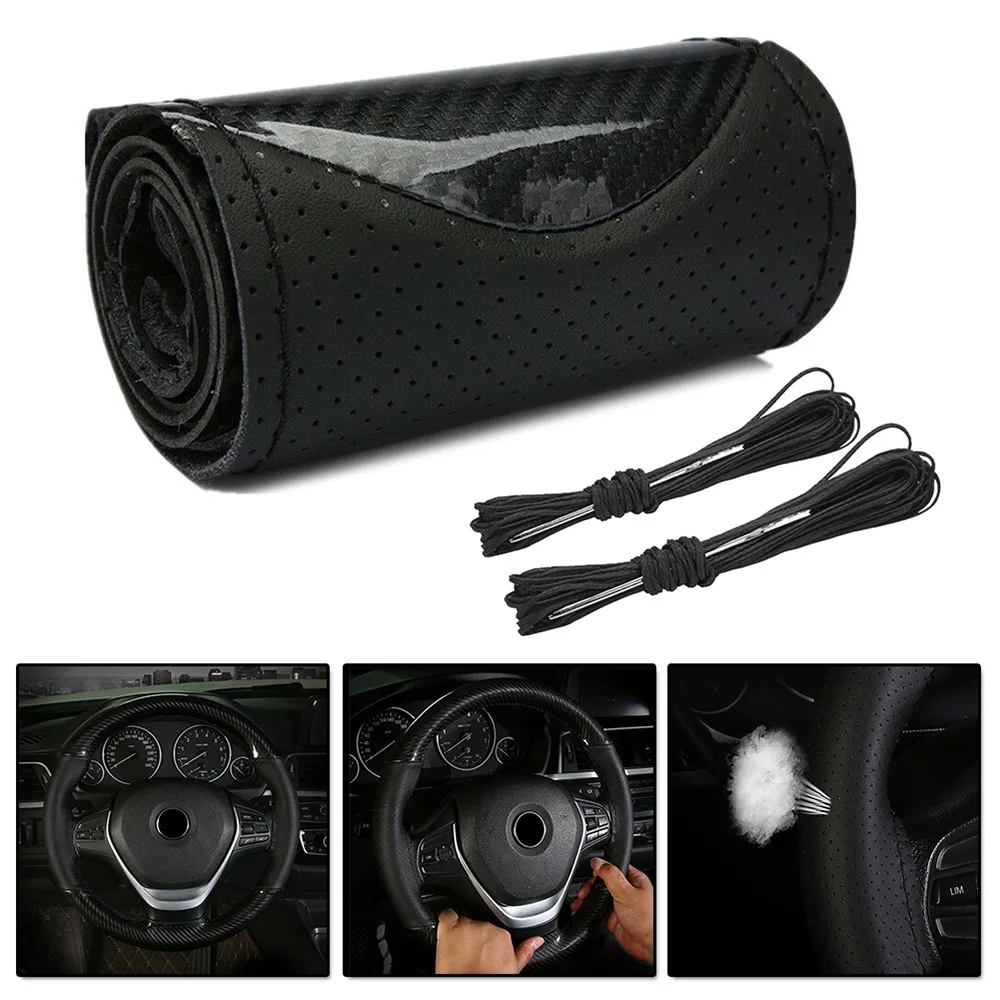 Carbon-Fiber-Car-Steering-Wheel-Cover-With-Needles-Thread-DIY-Hand ...