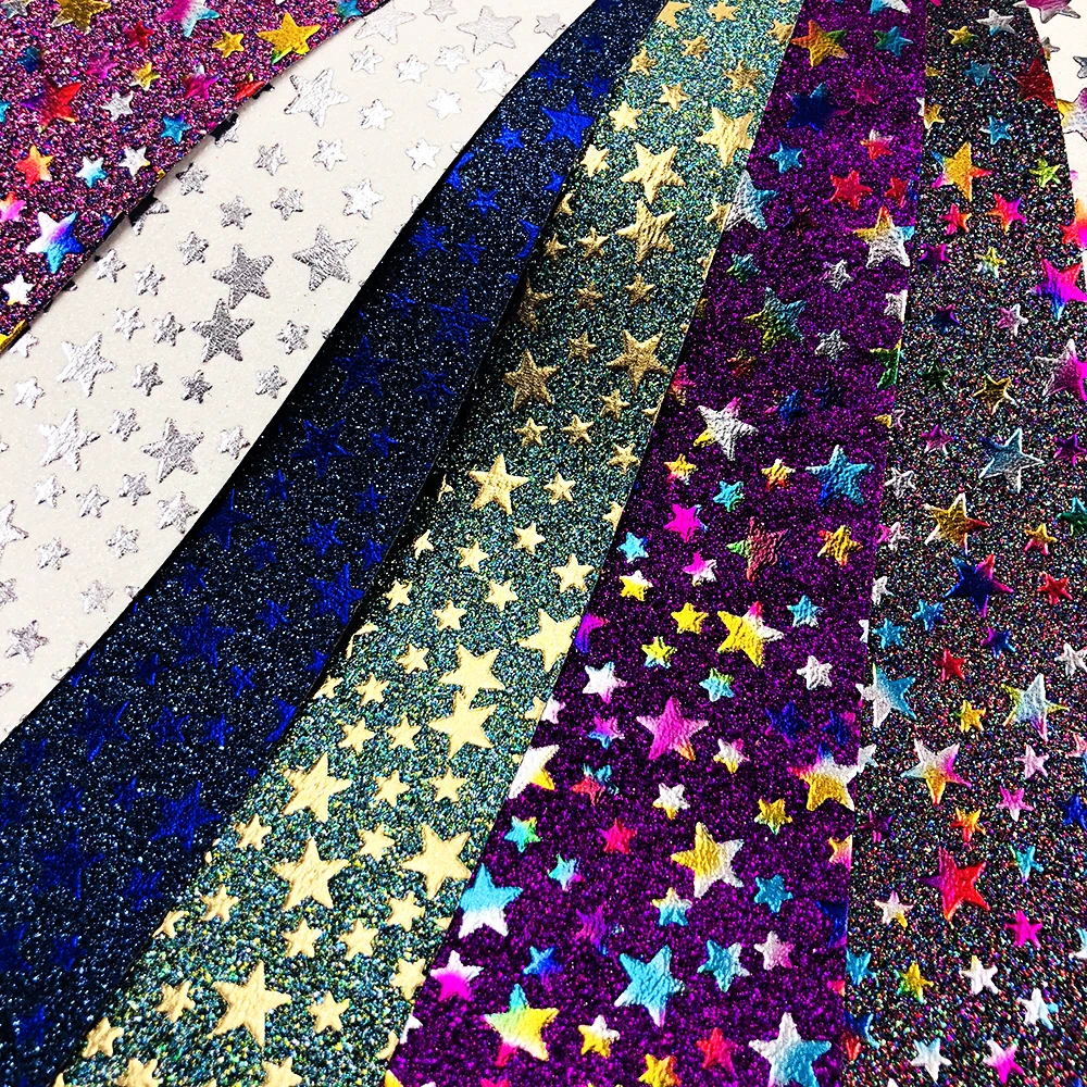 Glitter-Faux-Leather-Sheets-Rainbow-Color-Star-Foiled-Synthetic-Leather ...