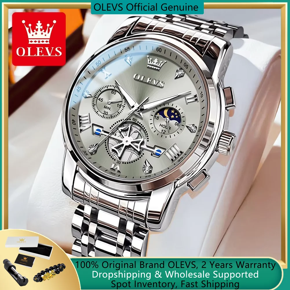 OLEVS-Stainless-Steel-Men-s-Watches-Chronograph-Moon-Phase-Waterproof ...