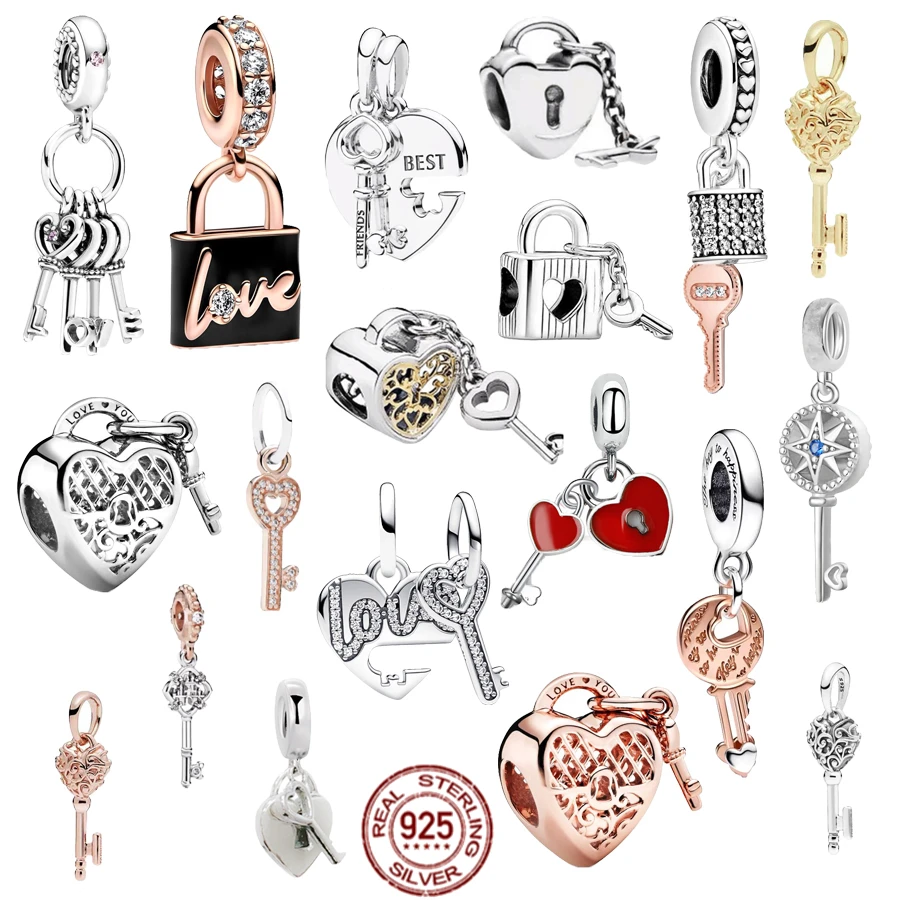 Well-Sell-925-Sterling-Silver-Keys-of-Love-Lock-Dangle-Charm-Beads-Fit ...