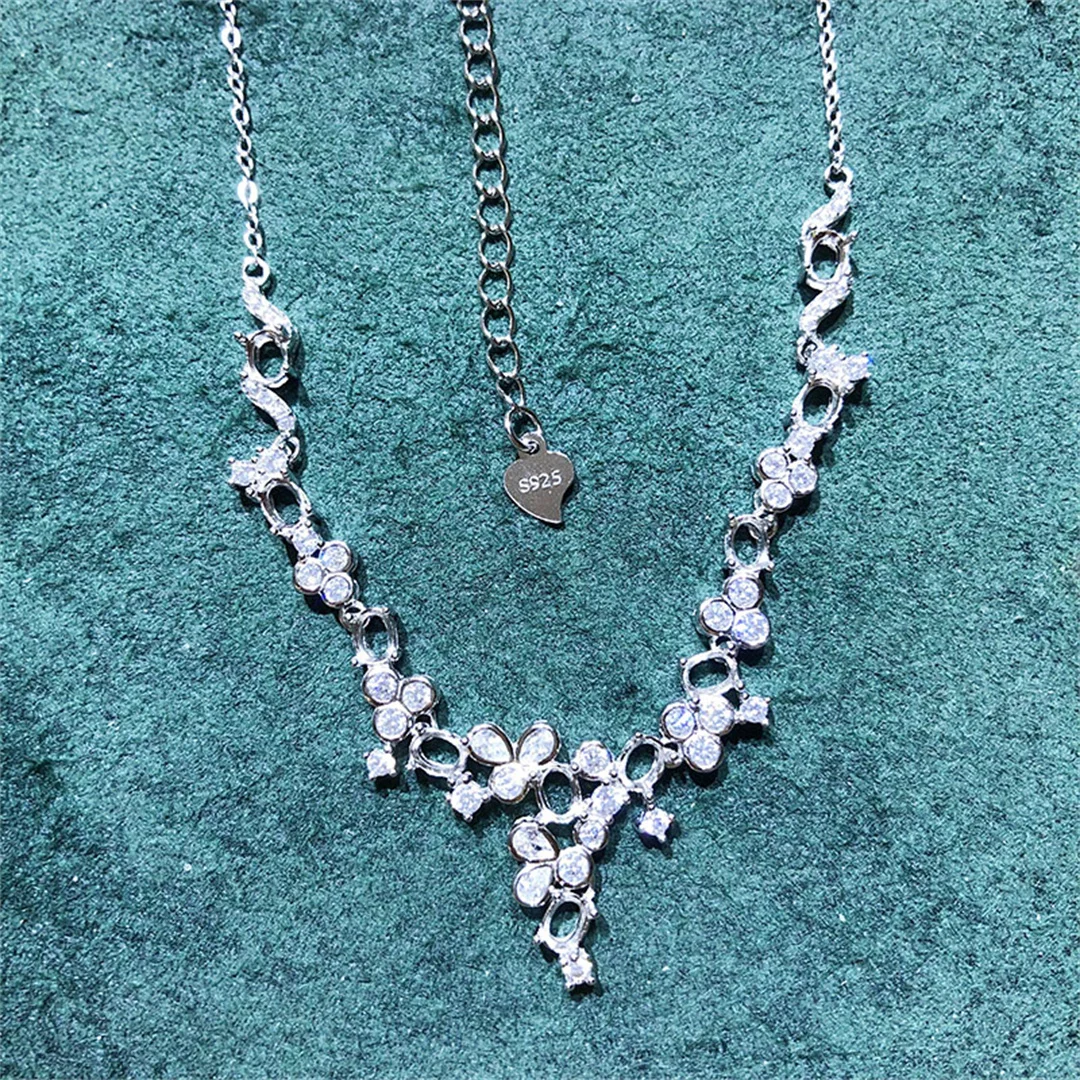 MeiBaPJ-Inlay-3-4mm-Elliptic-Stone-S925-Sterling-Silver-Fashion-Necklace-Holder-DIY-Empty ...