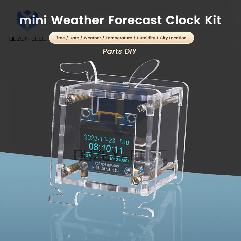 DIY-ESP8266-Weather-Forecast-Clock-With-Acrylic-Shell-0-96-Inch-OLED-Display-DIY-Soldering ...
