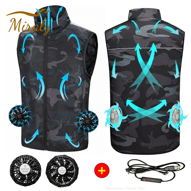 New Men's Ice Vest Fan Air Conditioner Clothes Sport USB Rechargeable ...