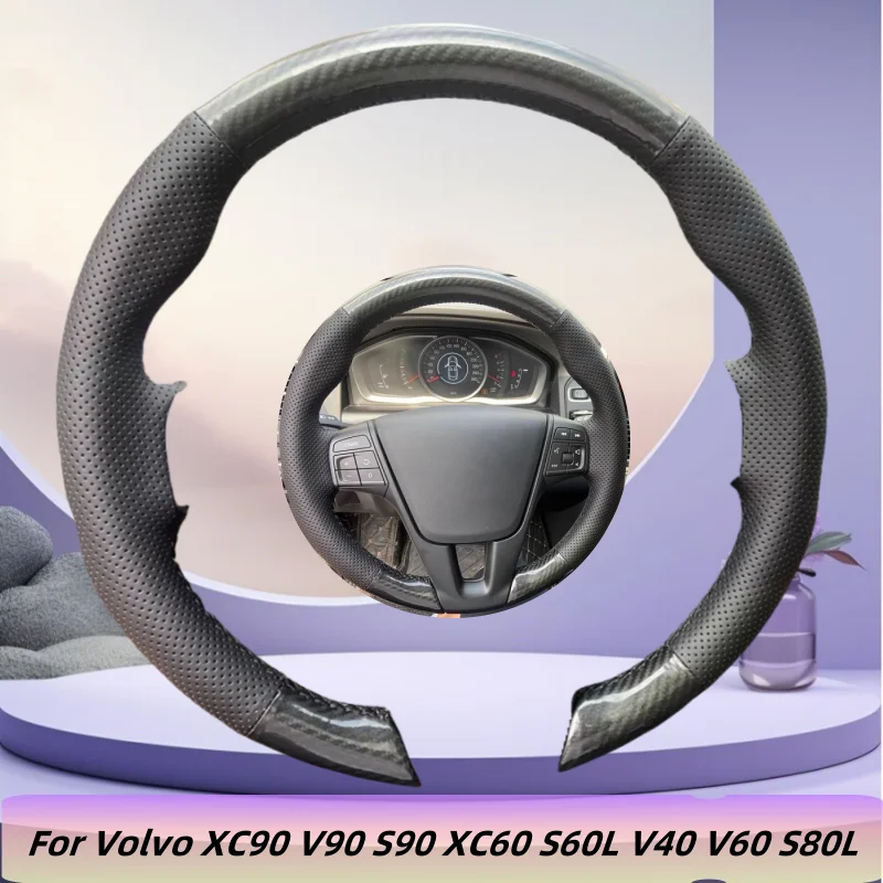 Car Steering Wheel Cover Hand-Sewn Genuine Leather For Volvo XC90 V90 ...