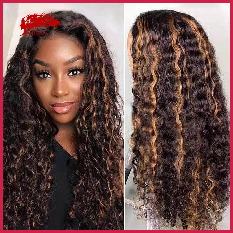 Ali Queen Hair Deep Wave 4x4/13x4 Frontal Wig P4/27 Highlight Wig Ombre ...