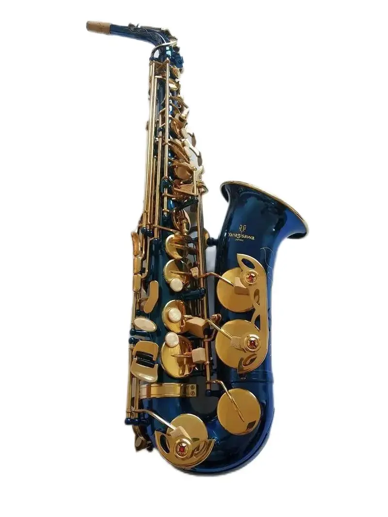 Real-shot-Japan-Yanagis-Brand-NEW-Alto-Saxophone-A-W02-Blue-Gold-Key ...