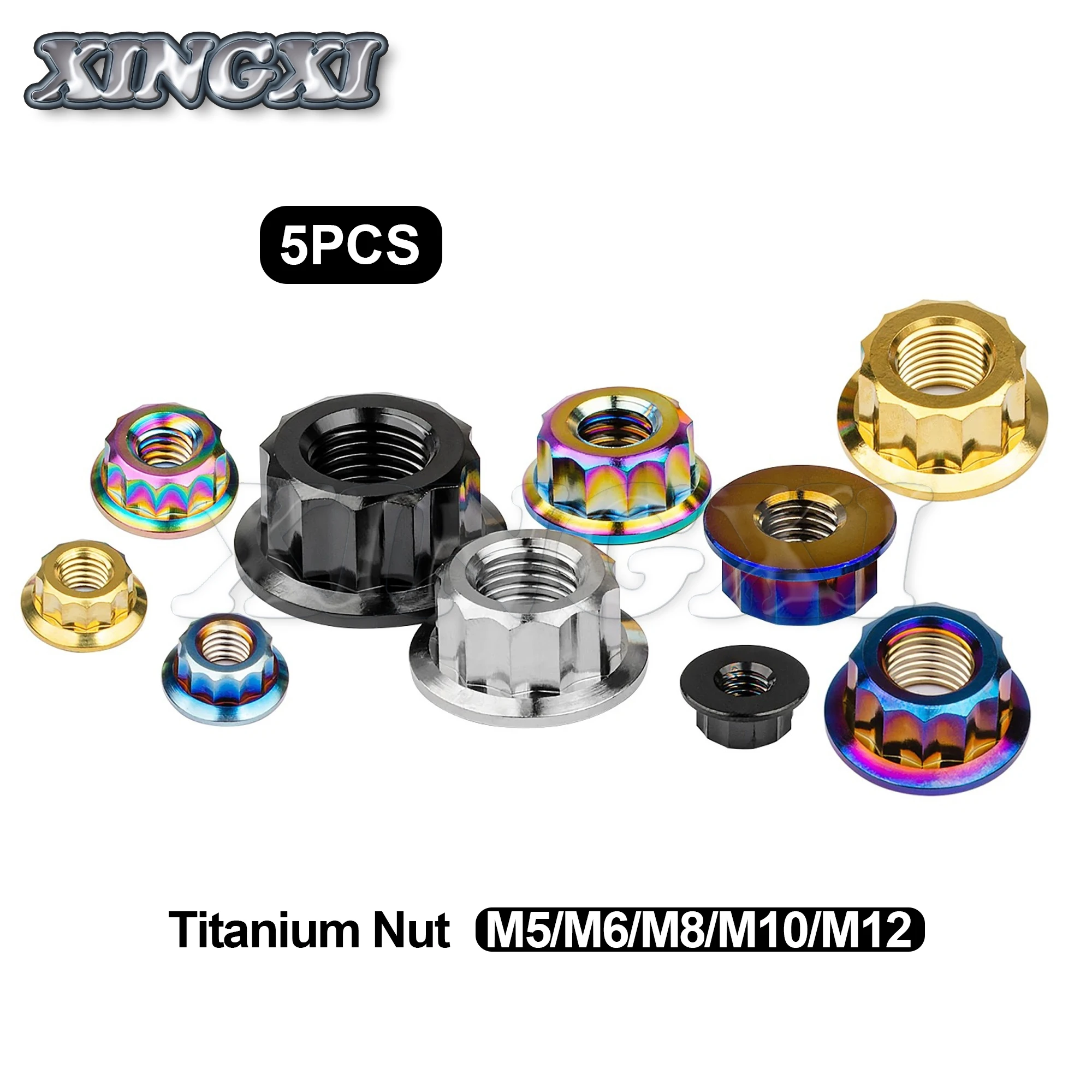 Xingxi-5pcs-Titanium-Nut-Flange-Nut-M5-M6-M8-M10-M12-Outer-12-Angle-Nut ...