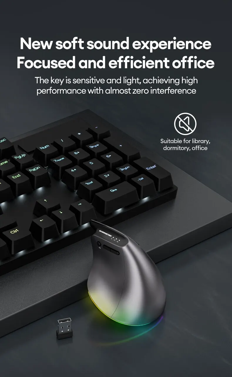 Monster M2 2.4Ghz Wireless Vertical Mouse Computer Bluetooth Gaming ...