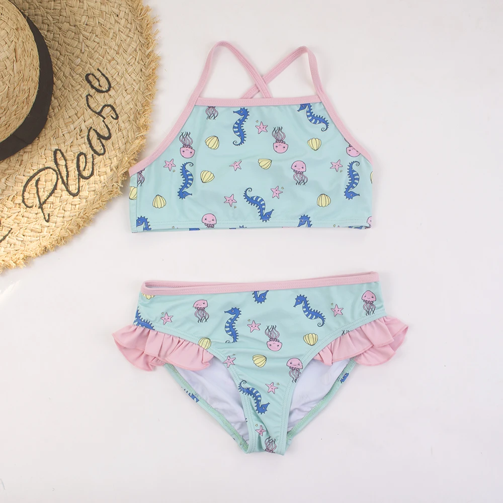 Octopus Hippocampus Print Stretchy Beach Surf Girls Kids Swimwear ...