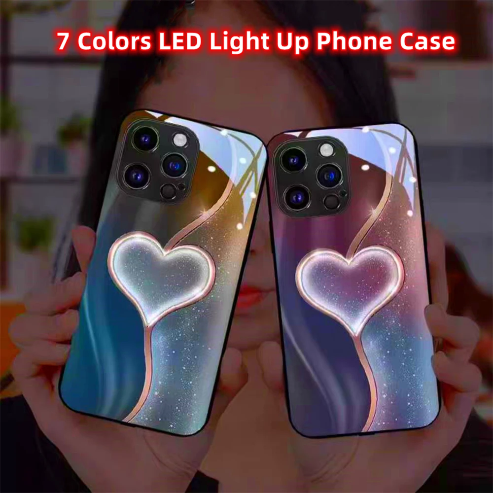 Luxury Couple Love Diamond Led Light Phone Case Call Flash Glitter ...
