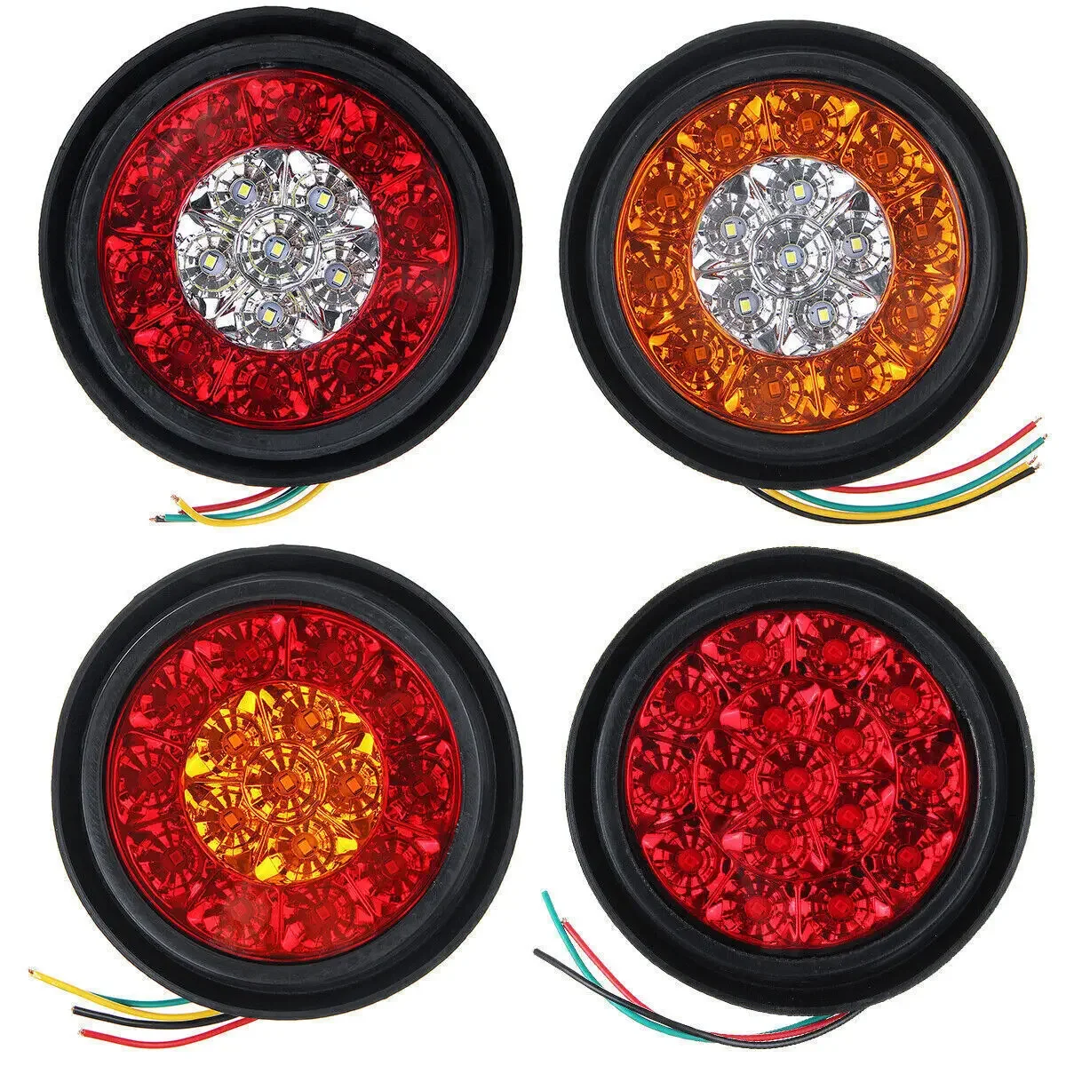 Pair 12V 24V 16 LED 4 Inch Round Rear Tail Light Brake Stop Side Marker ...