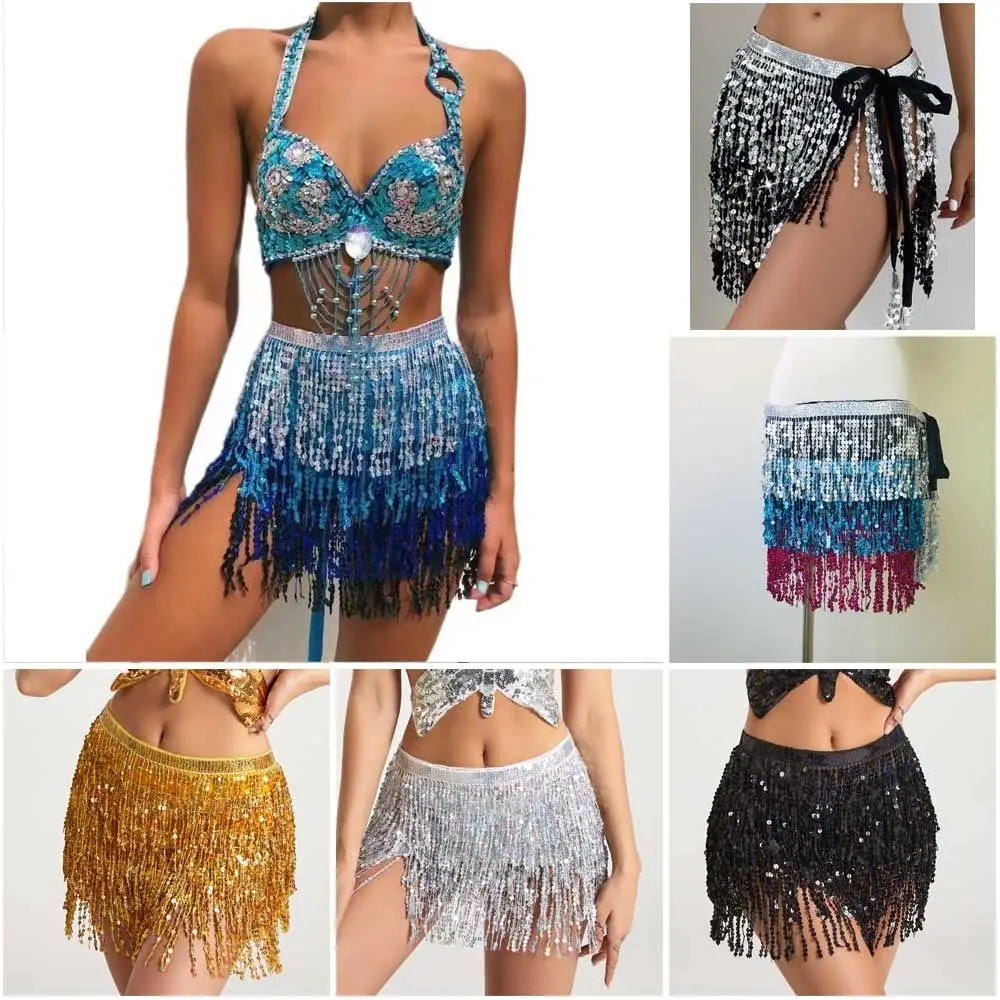 Sequin-Fringed-Skirt-For-Women-Belly-Dance-Skirt-Accessories-Sequin-Fringed-Bohemian-Belt-Scarf ...