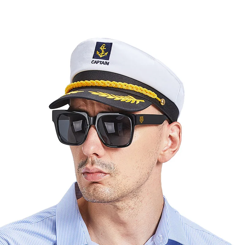Adult Navy Hat Yacht Military Hats Boat Skipper Ship Sailor Captain Costume Hat Navy Marine ...