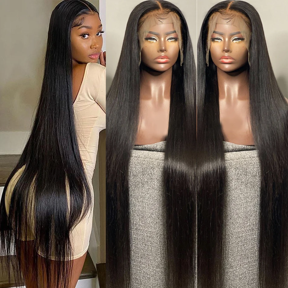 Perruque Lace Closure Wig Remy Brésilienne Naturelle, Cheveux Lisses, 13x4, 13x6, 30 32 Pouces ...