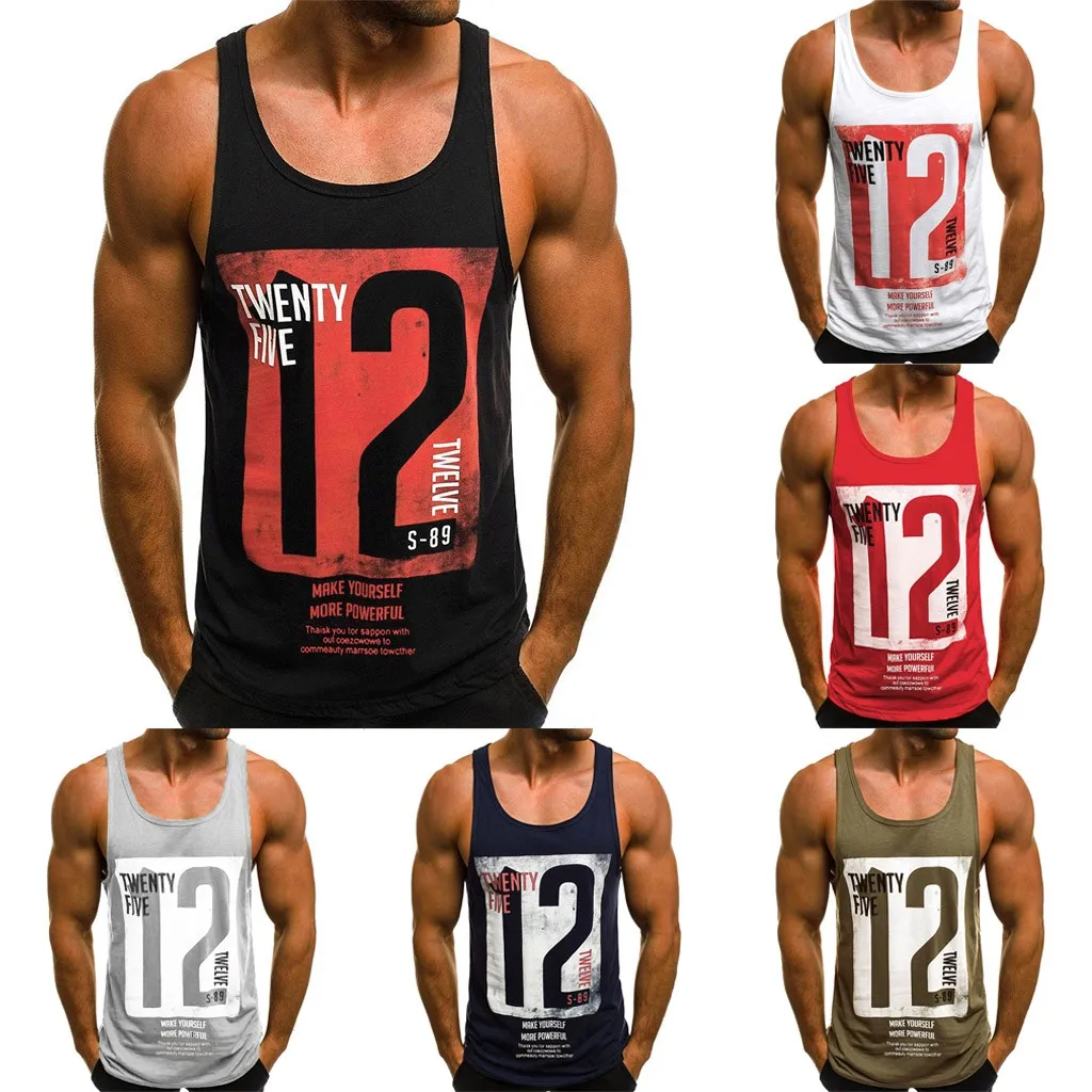 Summer 12 Print Vest Men's Tank Top Breathable Bodybuilding Tee Gym ...