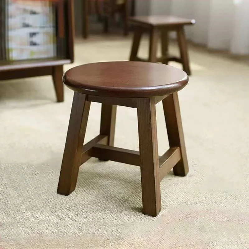 Walnut-Colored-Solid-Wood-Small-Stool-Modern-Chinese-Living-Room-Shoe ...