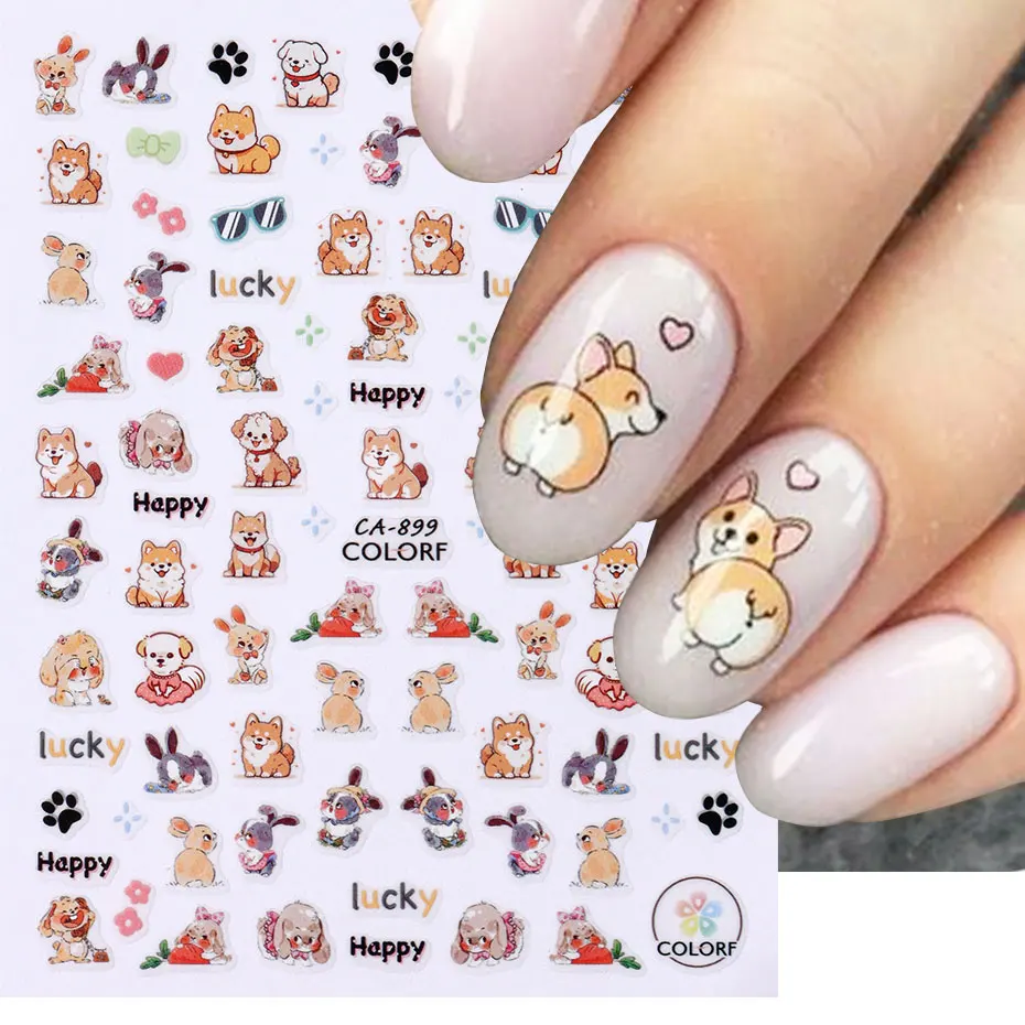 3D Cartoon Kawaii Dog Nail Stickers Cute Cat Rabbit Bear Nail Art Decal ...
