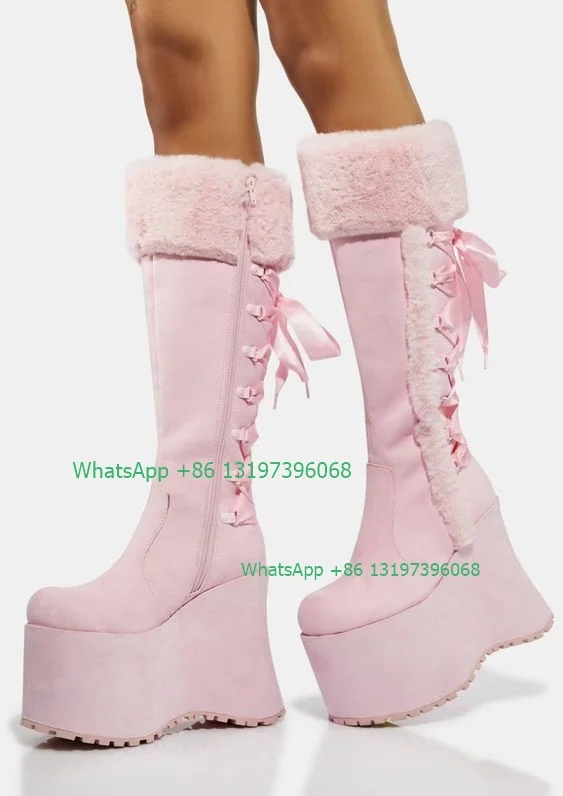 Lady-Pink-Fur-Wedge-Mary-Jane-Boots-Summer-Winter-Fall-Dress-Boots ...