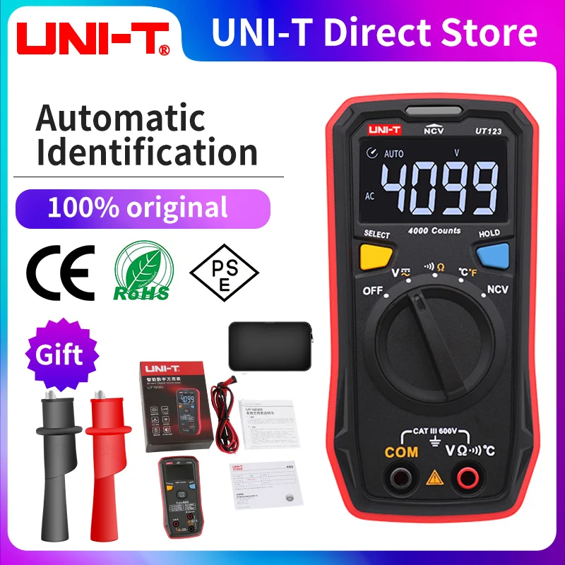 UNI-T UT123 Mini Digital Multimeter;AC DC Voltage meter;Resistance(Ohm ...