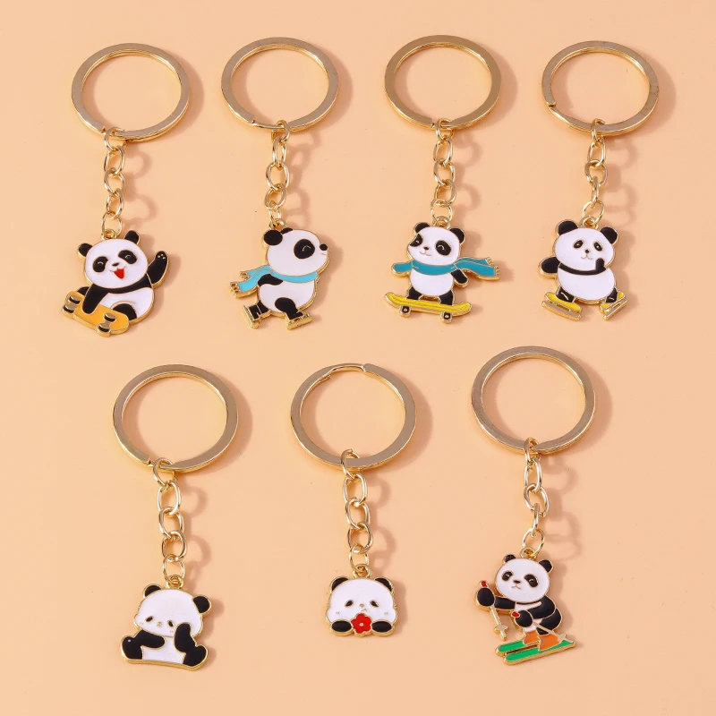 Cartoon Panda Keychains Enamel Animal Pendants Keyrings for Women Men ...
