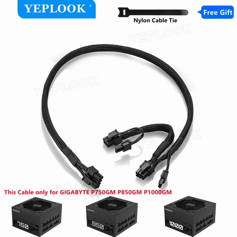 Original Gigabyte PCIe Dual 8Pin 6+2Pin VGA GPU Power Cable Sleeved for ...