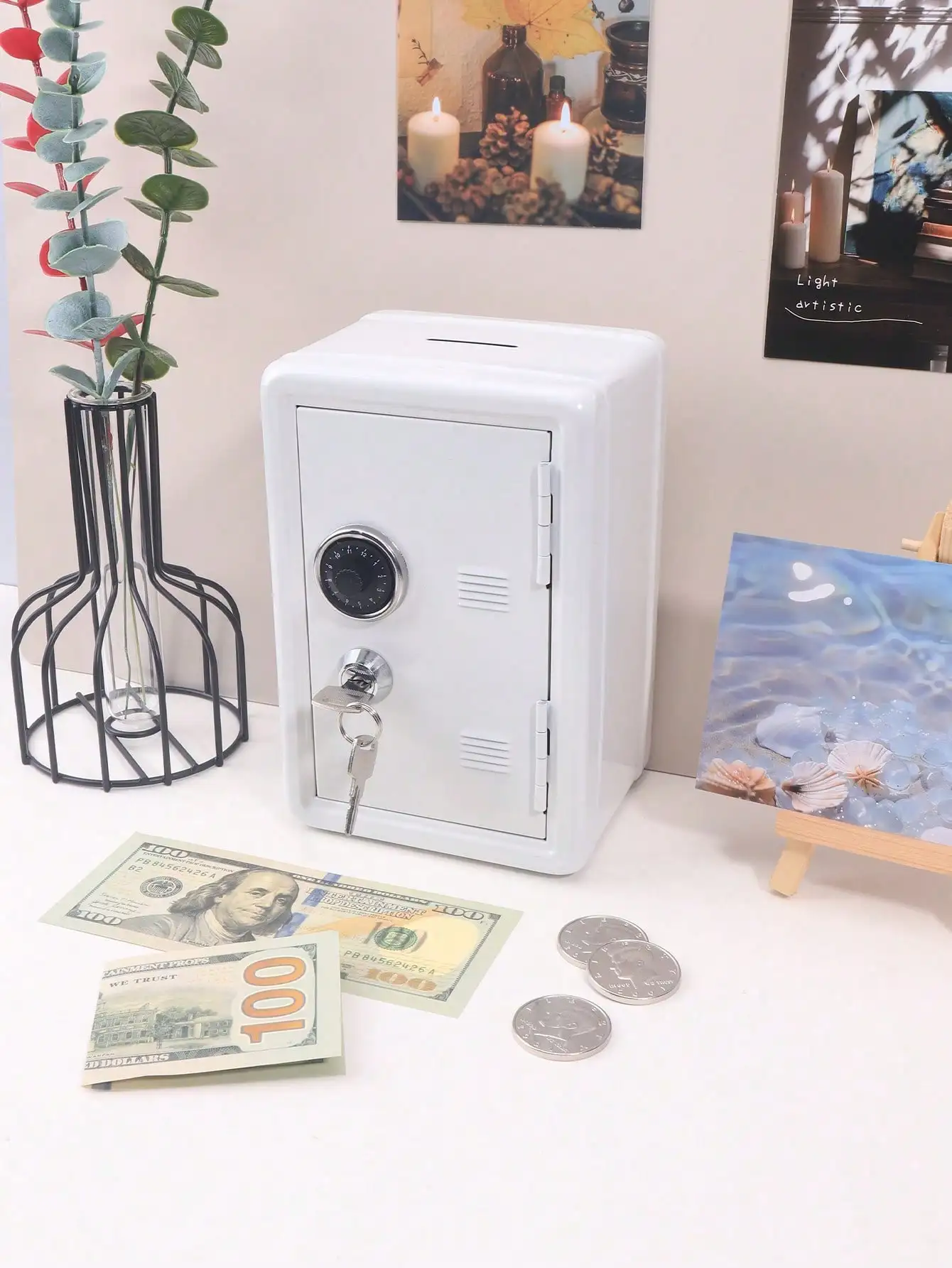 Locking Piggy Bank - Dual Combo & Key Lock Mini Safe, Personal Small ...