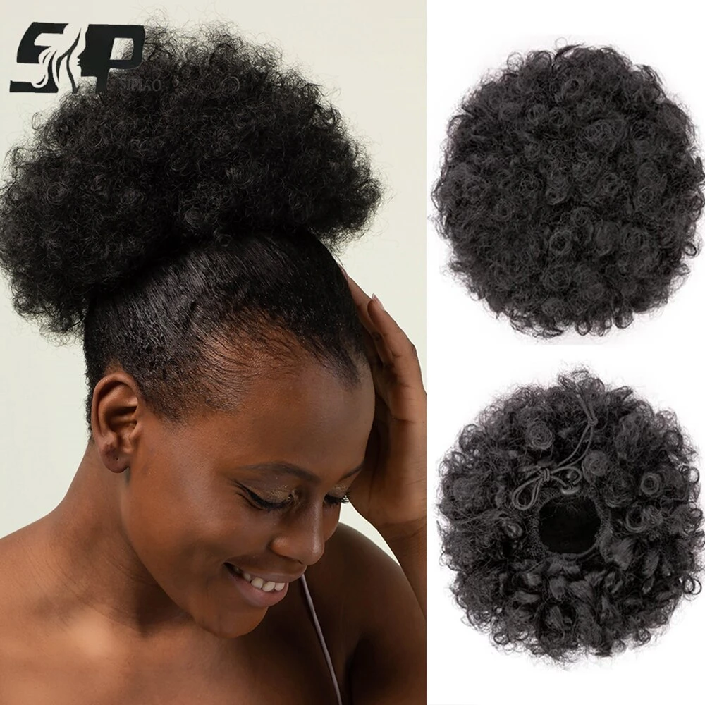 SP 10inch Synthetic Short African Curl African Bun Hair Bag African ...