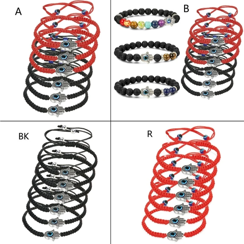 6-9-Pcs-Hamsa-Hand-Hand-Woven-Bracelet-Adjustable-Cord-for-Evil-Eye ...