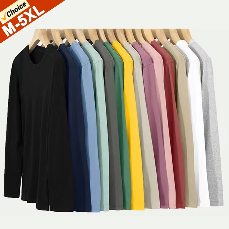 Long Sleeves T-Shirts Men Tee Tops Male Cotton Plain Tshirts Pullovers ...