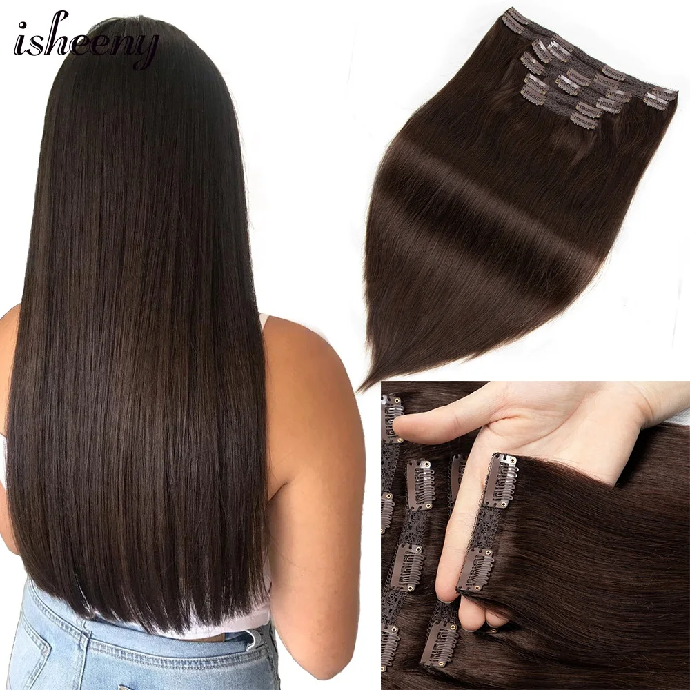 Isheeny 140-240G Volume Clip In Human Hair Extensions Straight 14"-24 ...