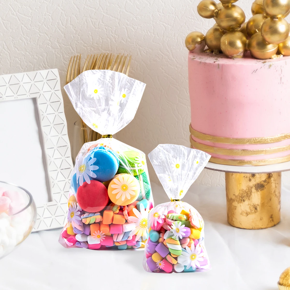 50PCS-Daisy-Candy-Bags-Transparent-Flower-Cookies-Biscuit-Packaging ...
