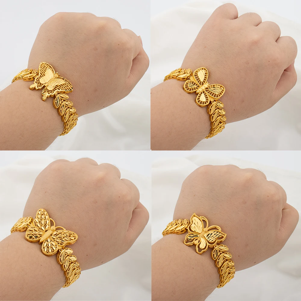 Gold-Plated-Bracelet-For-Women-Girls-Copper-Hand-Chain-Butterfly-Charm ...