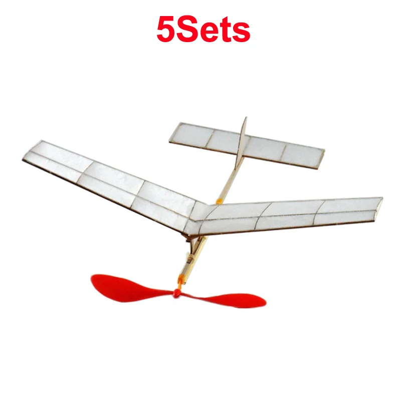 5Sets Rubber Band Powered Glider Airplane Model Basic Wooden Assembled ...