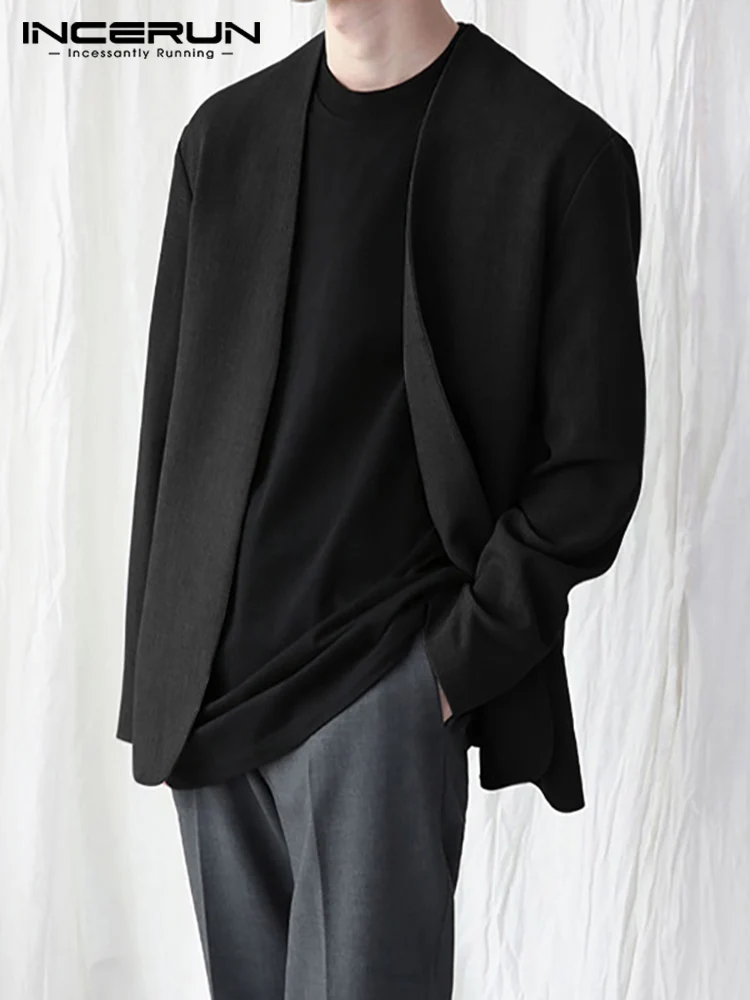 Incerun-Ternos-Blazer-de-manga-comprida-simples-sem-gola-masculina ...