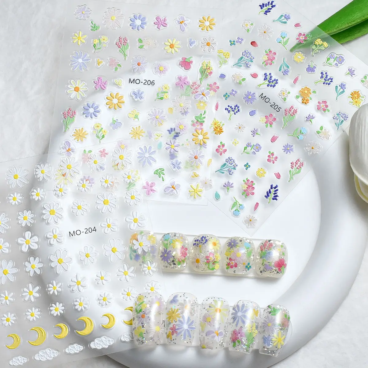 White-Daisy-Flower-Embossed-3D-Sticker-Spring-Summer-Nail-Stickers ...